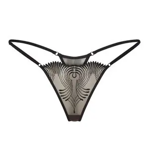 LUNATIC FEMME Neutrals Love Triangle Embroidered Mini G-string - Black/brown
