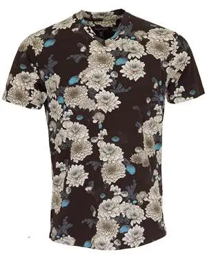 LORDS OF HARLECH Maze Serious Floral V-neck Tee - Black