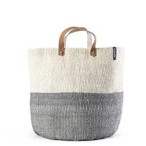 MIFUKO Woven Sisal Market Basket With Leather Handles