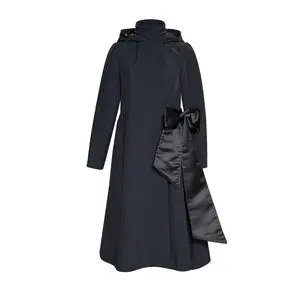 RAINSISTERS A-line Coat With Luxurious Bow Detail - Black