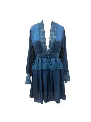 CAROL COELHO Origins Hydros Satin & Lace Robe - Blue