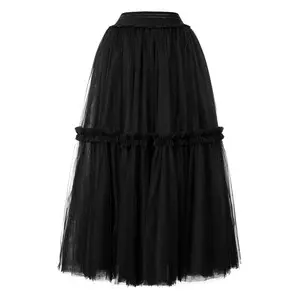 JANA COSHÈ Ruffled Tulle Maxi Skirt With Shimmer Waistband - Black
