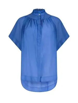HELENE GALWAS Idis" Sheer Cotton-silk Blouse With Stand-up Collar