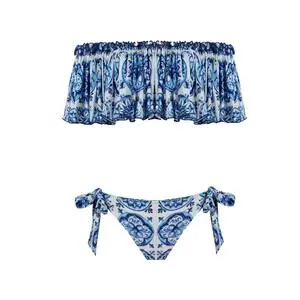 NUR KARAATA Helianthus Bleu Blanc Bikini Set - Blue
