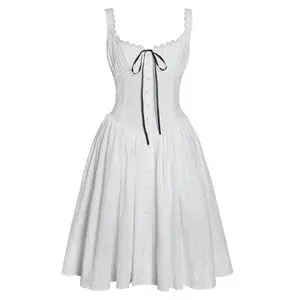 MISS CIRCLE NEW YORK Cotton Eyelet Square Neck Midi Dress - White