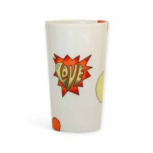 Lali Design Studio Pop Art Love Tumbler Hand Painted Porcelain - White