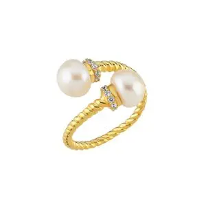 LINYA JEWELLERY Twisted Spiral Pearl Ring - Gold