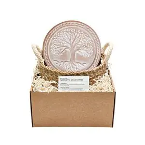 KORISSA Neutrals Bread Warmer & Wicker Basket Tree Of Life Round - Orange
