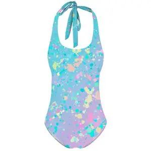 ALOHA FROM DEER Halterneck Splashed Print One Piece Swimsuit - Blue