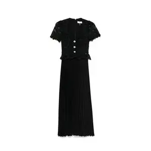 NISSA Lace Bust Pleated Midi Dress