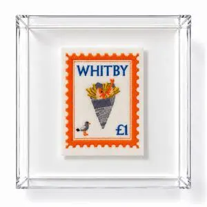 LILLY LOVES Whitby, England Inspired Postage Stamp Wall Art - Orange