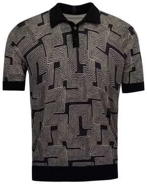 LORDS OF HARLECH Pilgrim Inter Twine Merino Silk Cashmere Polo - Black