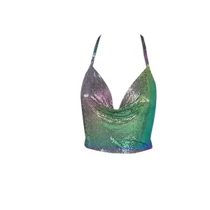 AULALA PARIS Metallic Draped Halter Top - Black