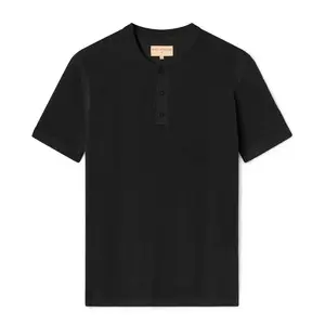 WESTON JON BOUCHER Ss Mandarin Collar Slim Fit Knit Henley - Black