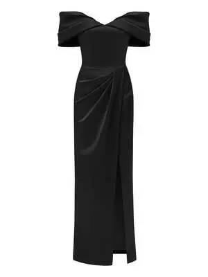 TIA DORRAINE Draped Satin Maxi Dress - Black