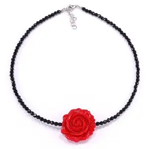 MINERALGEMS ✩ STUDIO Onyx Choker With Resin Rose - Red/black