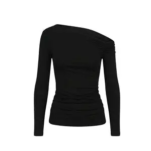 MONLICIA Asymmetric Off-shoulder Long Sleeve Top - Black