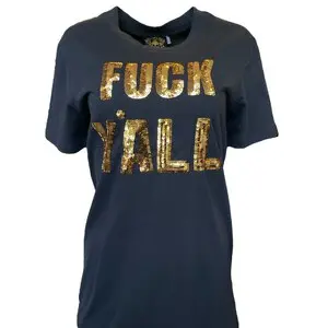 ANY OLD IRON Golden Fuck Y’all Sequin T-shirt - Black