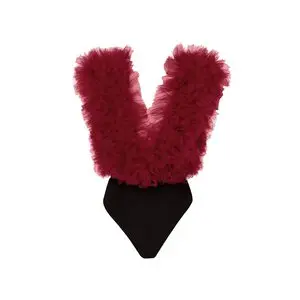 LIA ARAM Signature Ruffled Tulle Bodysuit - Red