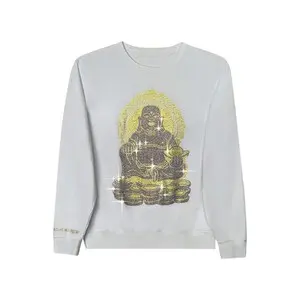 MIRACLES MANIFESTER Happy Buddha Rhinestoned Sweatshirt - White