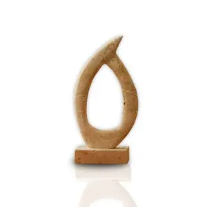 MARLETH Neutrals Hand-carved Travertine Teardrop Sculpture With Sculptural Hollow Form & Natural Stone Base - Beige