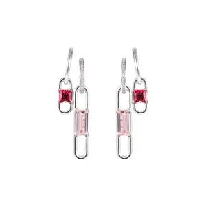 Arte Madrid Toggle Convertible Double Hoop Earrings With Reversible Charms - Pink