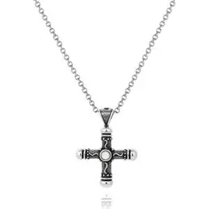 UNALOE Sakros Cross Pendant Necklace - Silver/white