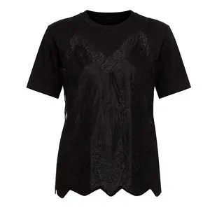 NISSA Lace-panel T-shirt - Black