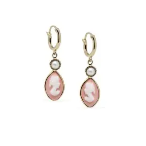 VINTOUCH ITALY Isabella Cameo Hoop Earrings - Gold/pink