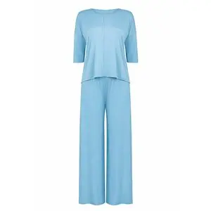 OH!ZUZA NIGHT&DAY Jackie Loungewear Pyjama Set With Wide-leg Trousers – Aqua - Blue
