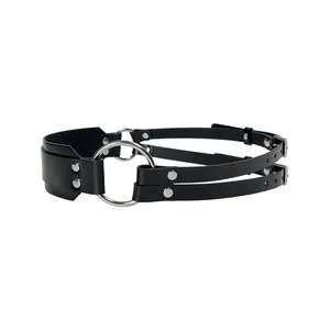 HAUTE CUIR Leather Waist Harness Belt With Metallic Hardware - Black