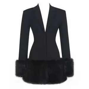 MISS CIRCLE NEW YORK Fur-trimmed Mini Blazer Dress - Black
