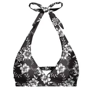 ALOHA FROM DEER Floral Print Halterneck Bikini Top - Black/grey
