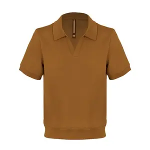 DAVID WEJ Enzo Cotton V-neck Polo Coffee