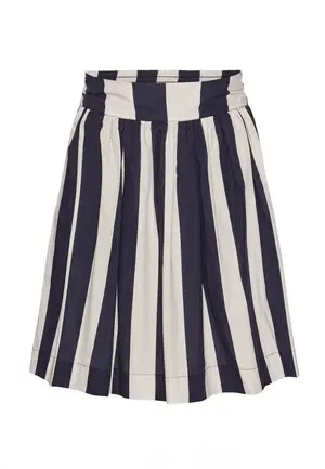 GROBUND Svala Skirt In Striped Organic Cotton Poplin - Blue