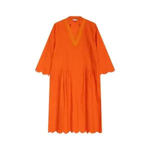 NIZA Midi Dress With Embroidered Neckline And Short Sleeves - Orange