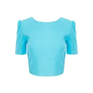 AVENUE N°29 Linen Cropped Blouse With V-cut Back