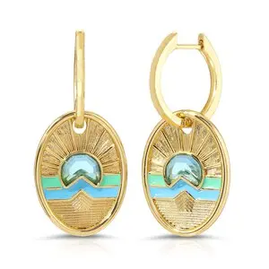 GLAMROCKS JEWELRY Tequila Sunrise Charm Hoop Earrings - Blue