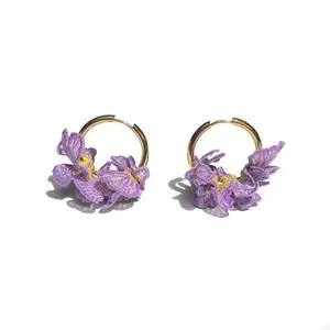 NANA WATANABE Swell Wave-inspired Embroidered Hoop Earrings - Purple