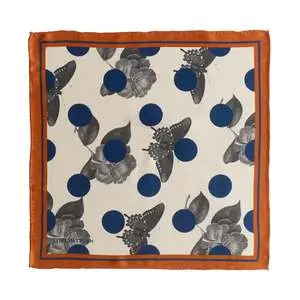 LOST PATTERN Orange / Black Noir Floral Silk Pocket Square - Orange/black