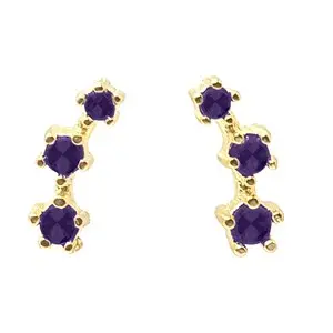 HARFI Amethyst Climber Stud Earrings - Gold/yellow