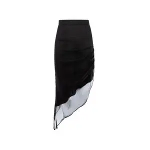 AVENUE N°29 Asymmetric Gathered Midi Skirt - Black