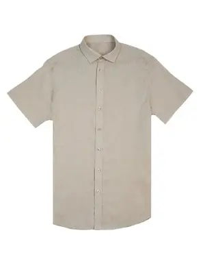 EIGHT X Neutrals 100% Linen Button Short Sleeve Button Down Shirt - Beige