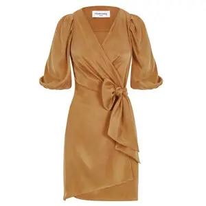FEMPONIQ Draped Vegan Cupro Wrap Dress - Yellow
