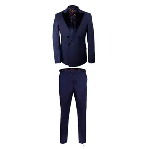 DAVID WEJ Alfredo Dress Double Breasted Velvet Peak Lapel Tuxedo Set – Navy - Blue