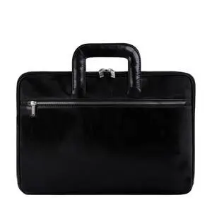 TIME RESISTANCE Full-grain Leather Briefcase Laptop Bag - Black