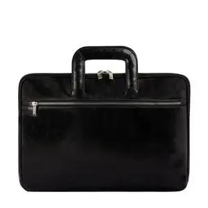 TIME RESISTANCE Full-grain Leather Briefcase Laptop Bag - Black
