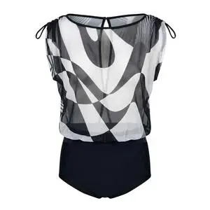 SEROTONE SWIM Mesh Top One Piece - Black/white