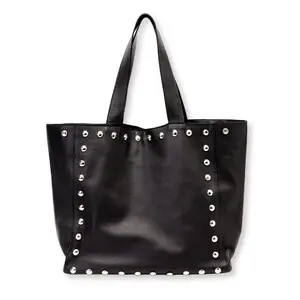 JUAN-JO Leather Studded Tote Bag - Black