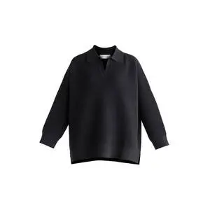 PAISIE Polo Collar Ribbed Jumper - Black